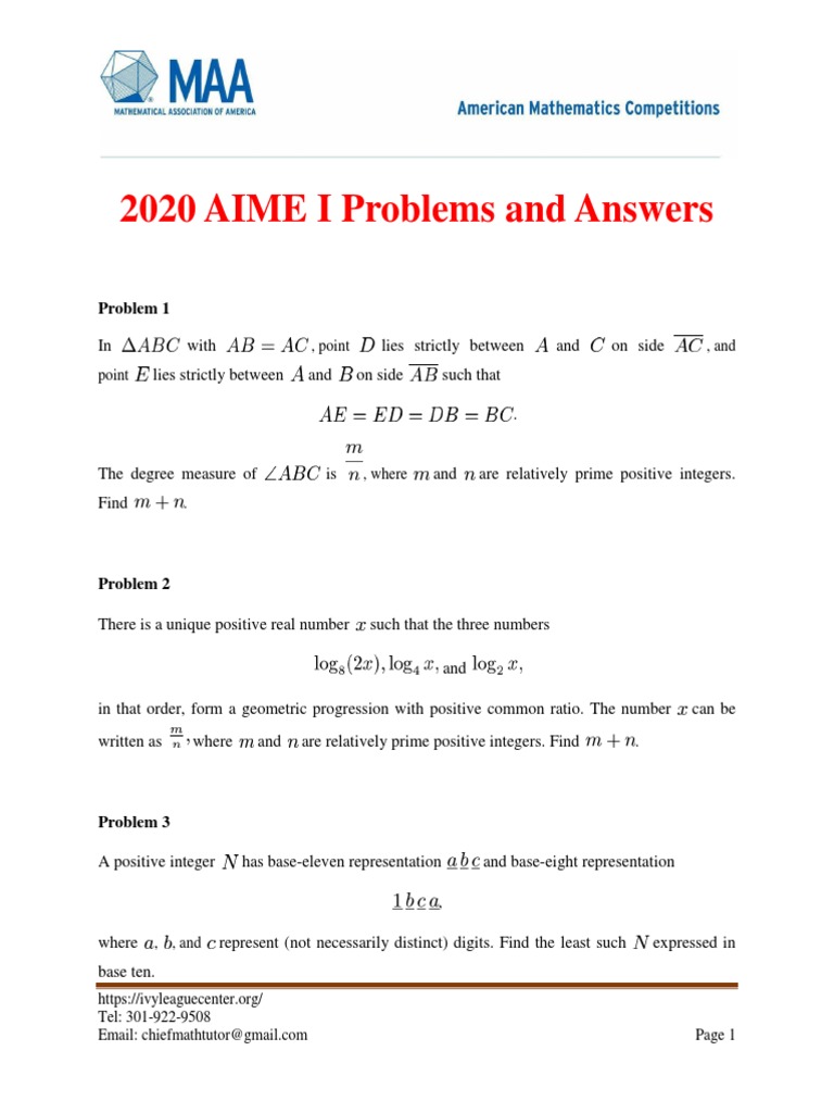 2020 Aime | PDF | Mathematics | Elementary Mathematics