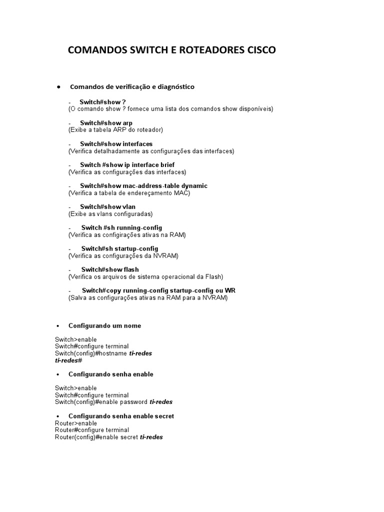 Comandos Switch e Roteadores Cisco | PDF | Roteador (informática ...