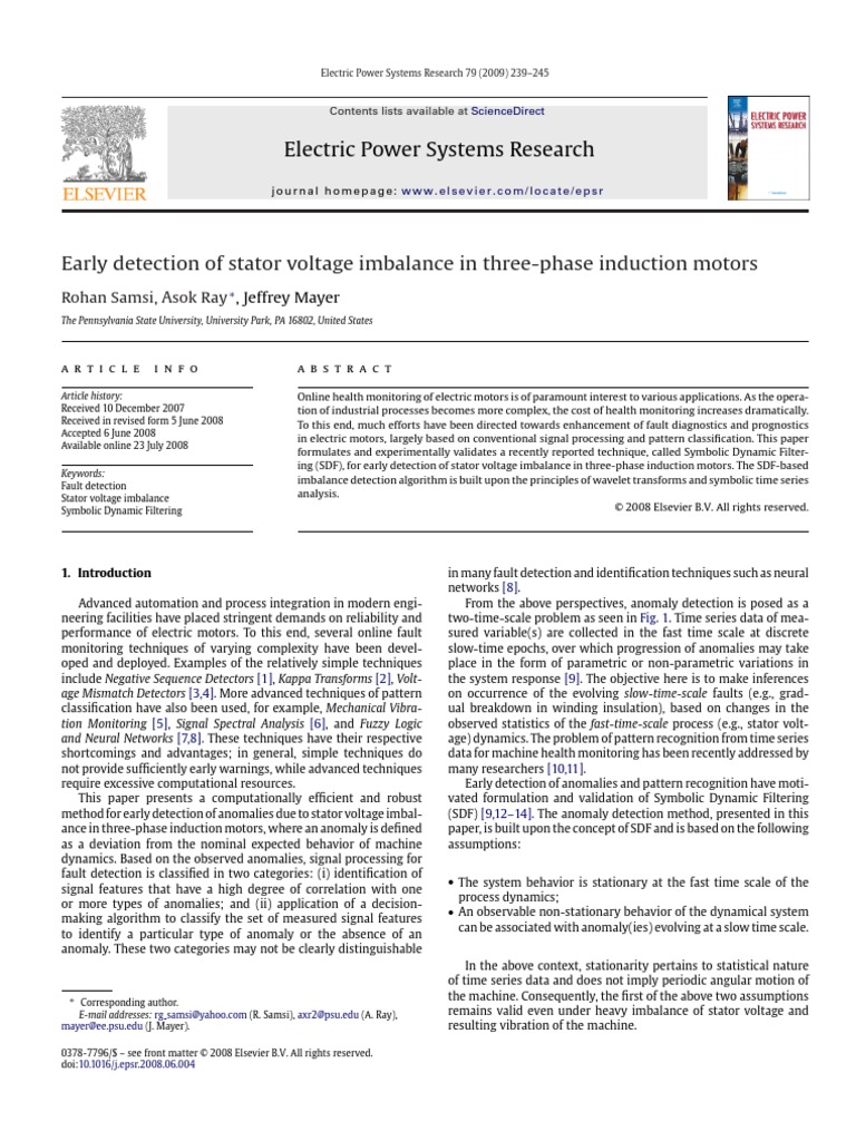 Early Detection Of Stator Voltage Imbalance In Three Phase Induction Motors Pdf Wavelet