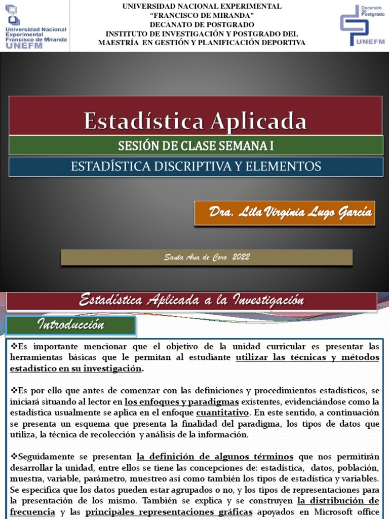 Clase 1 Estadistica Generalidades | PDF | Estadísticas | Muestreo (Estadísticas)