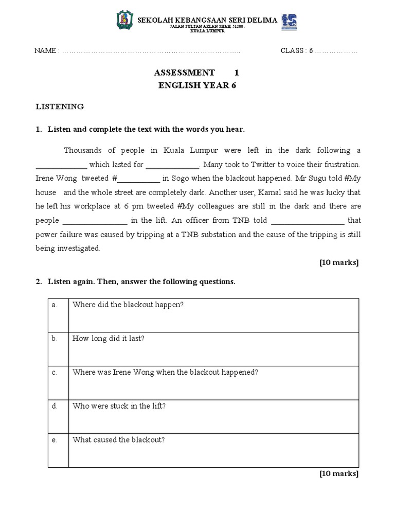 Mid-Year Test Bi Year 6 | PDF