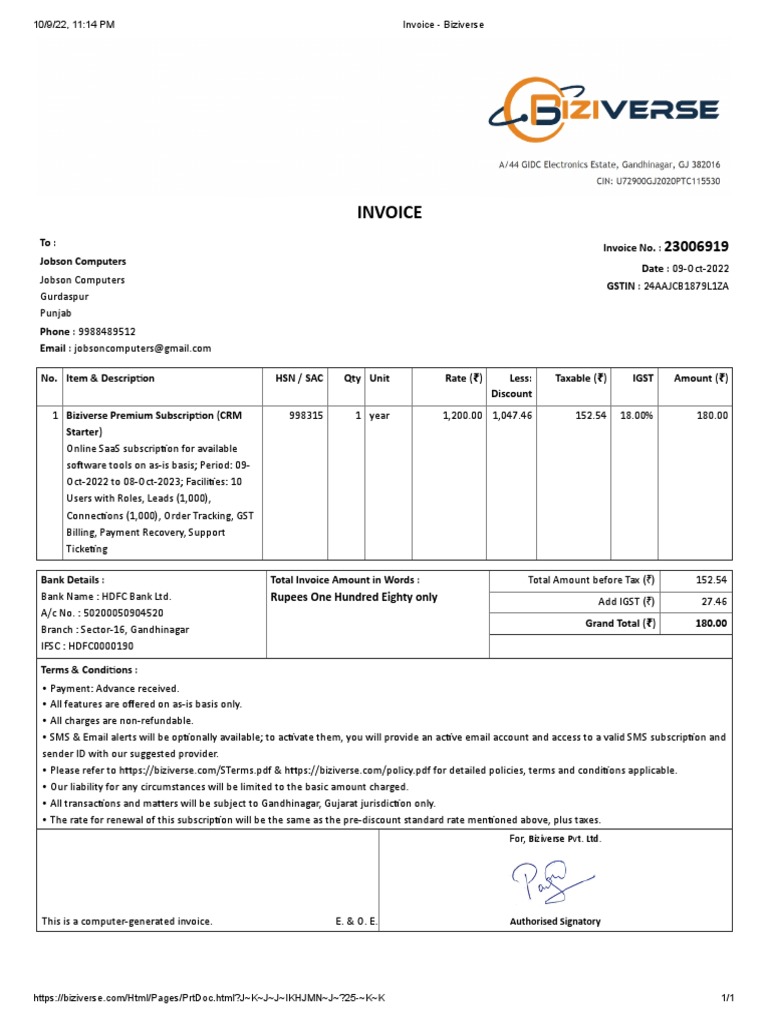 Invoice - Biziverse | PDF | Taxes | Economies