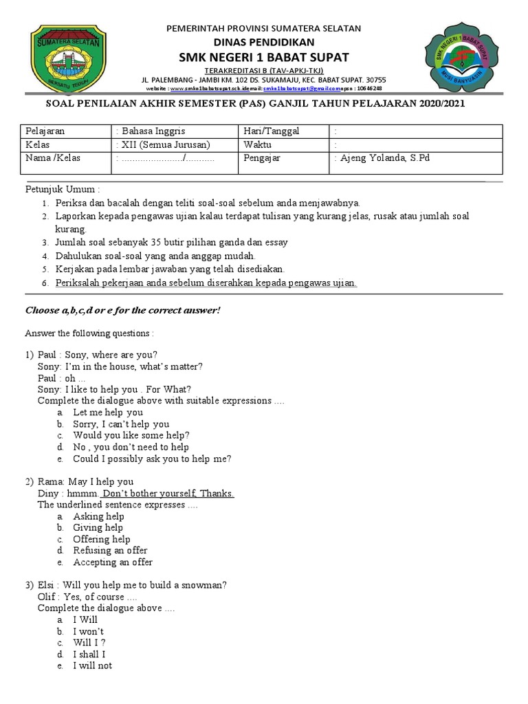 Soal PAS English Ganjil Kelas XII (2021) | PDF | Sunset | Precipitation