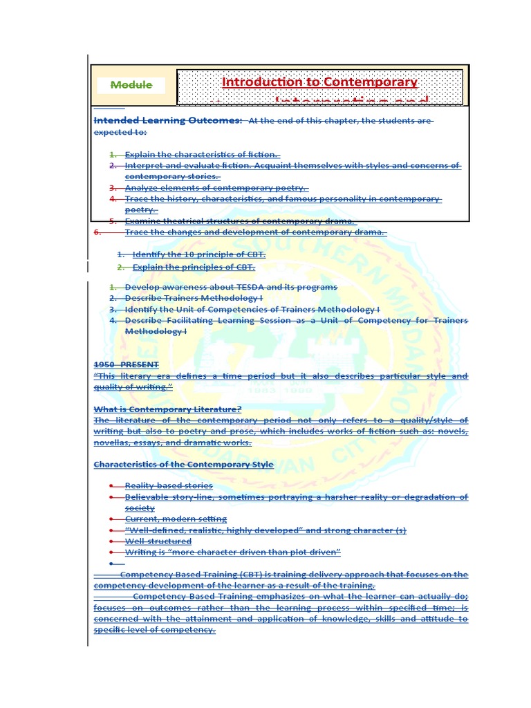 3 Introduction To Contemporary Literature Activities | PDF