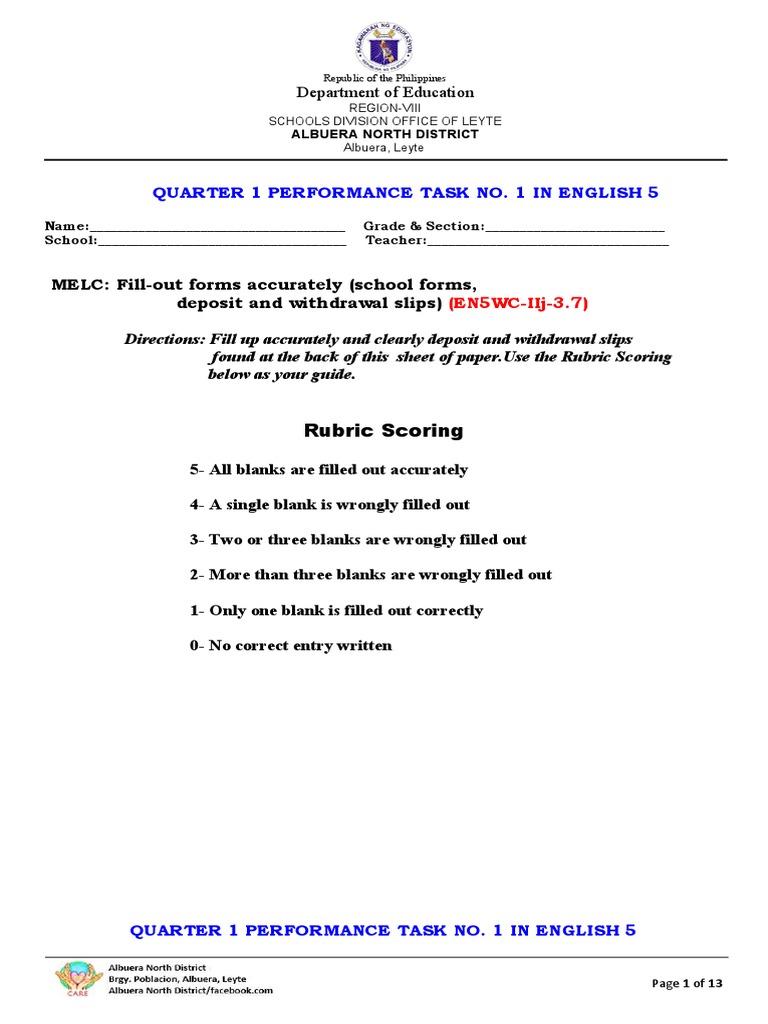 Grade 5 Quarter 1 Performance Tasks | PDF | Philippines