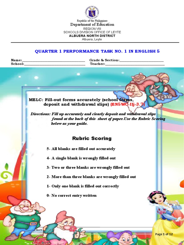 GR 5 Performance Task 1 Quarter 1 | PDF | Philippines