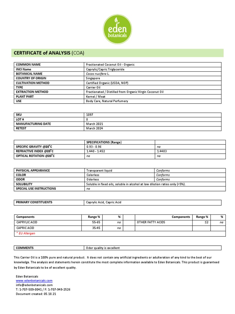 Coa Caprillyc | PDF | Coconut Oil | Chemistry