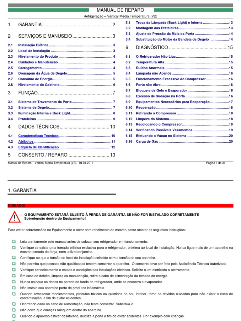 Manual Tecnico Metalfrio Linha VB | PDF