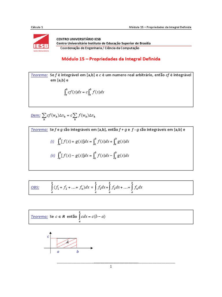 Modulo 15 - Propriedades Da Integral Definida | PDF | Cálculo ...