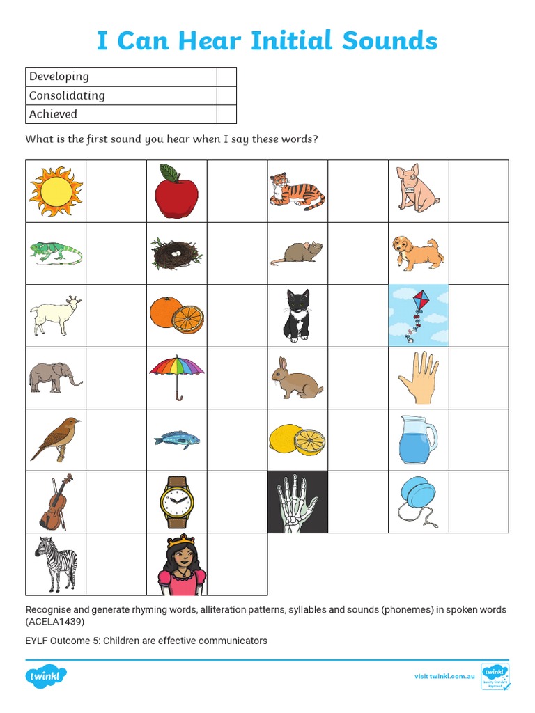 Au L 2548771 Initial Sounds Satpin Assessment Sheet English - Ver - 3 | PDF