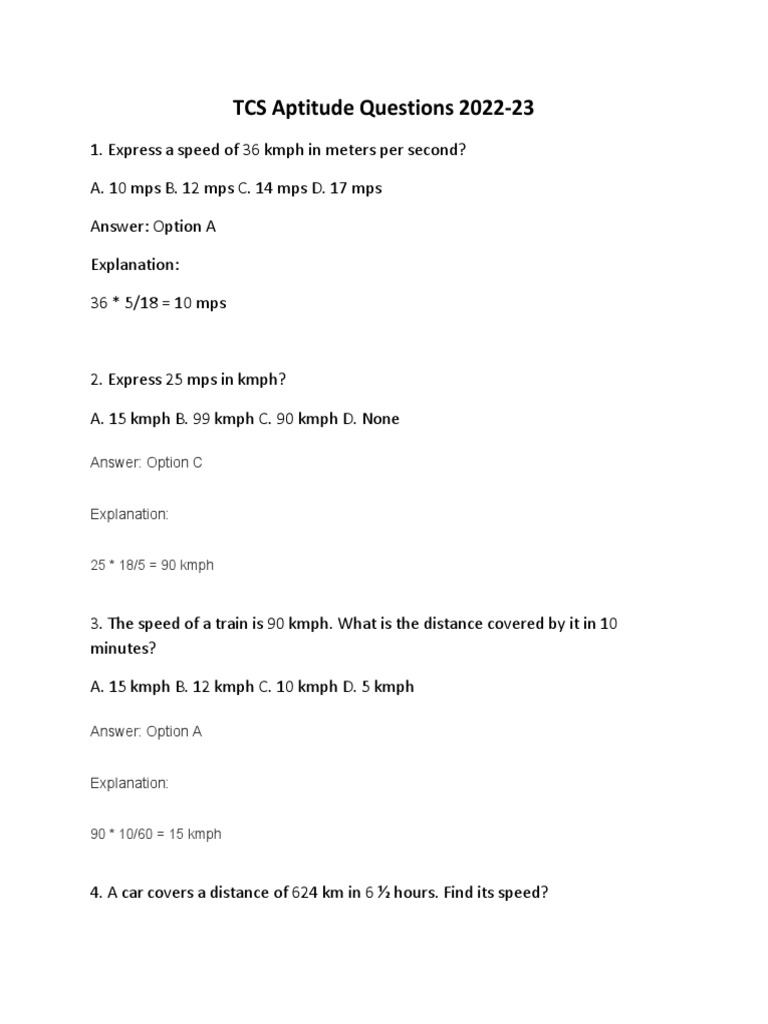 TCS Aptitude Questions | PDF