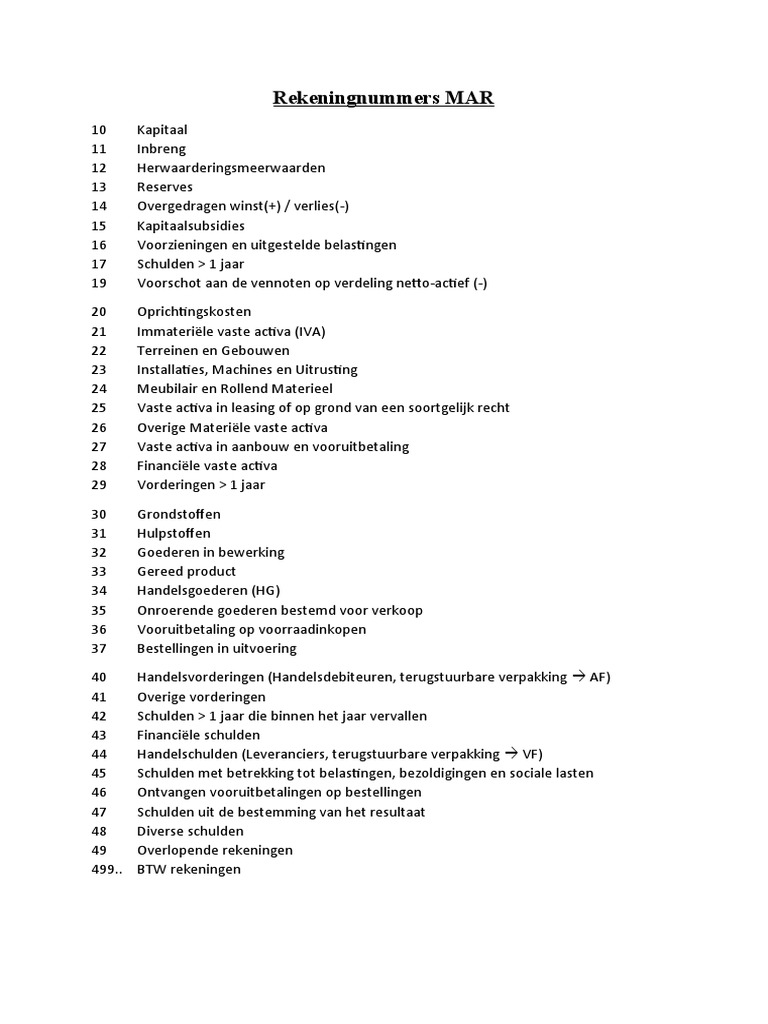 Rekeningnummers MAR | PDF