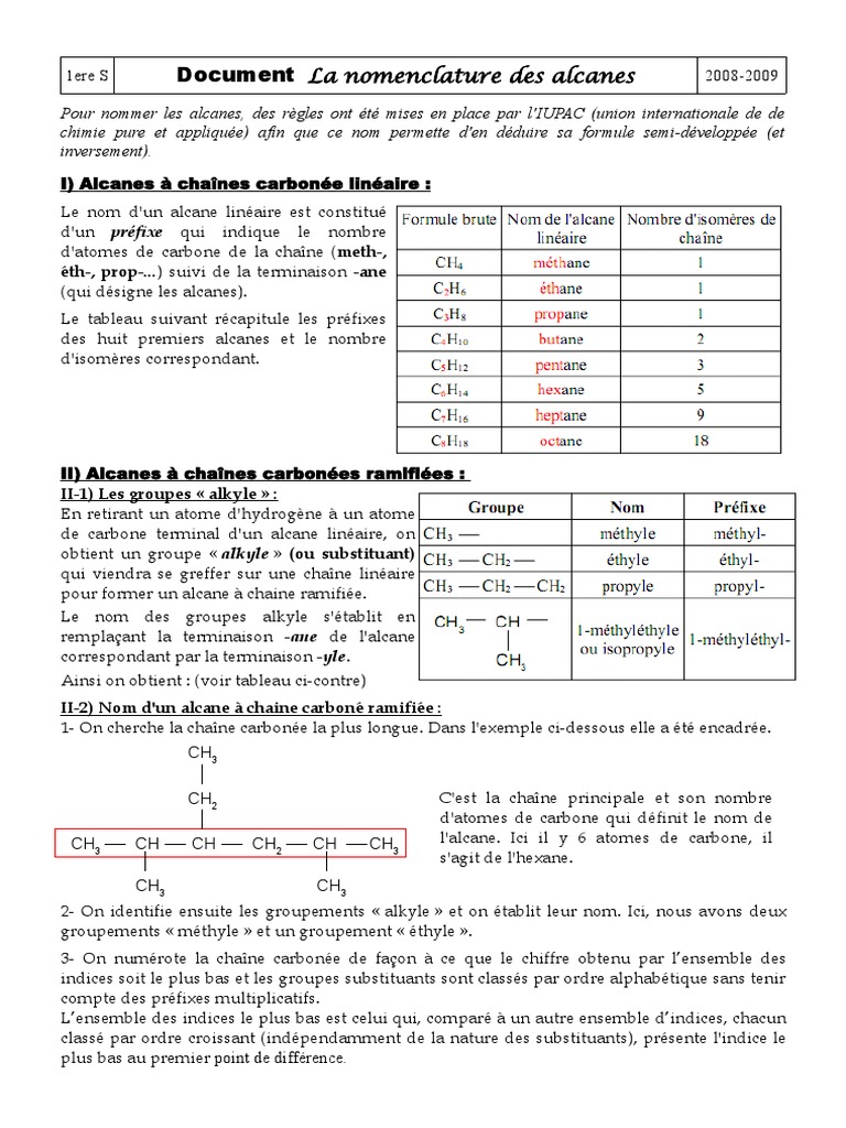 Nomenclature Des Alcanes | PDF | Alcane | Chimie organique