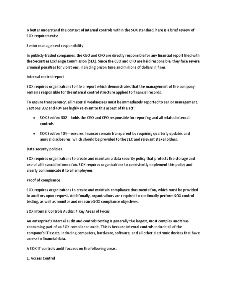 O Better Understand The Context of Internal Controls Within The SOX ...