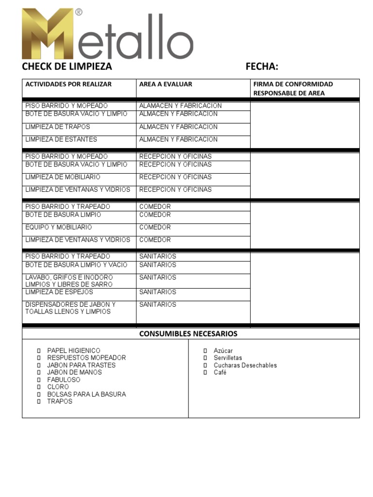 Bitacora de Limpieza | PDF