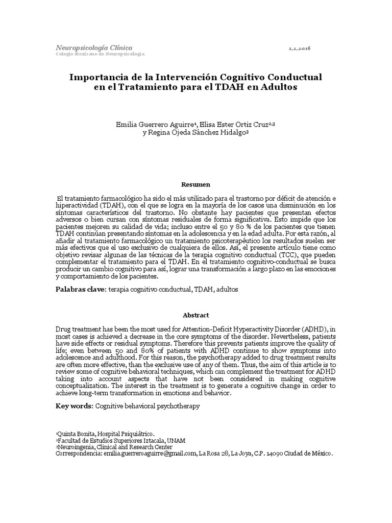 Importancia de La Intervención Cognitivo Conductual en El Tratamiento para El TDAH en Adultos ...