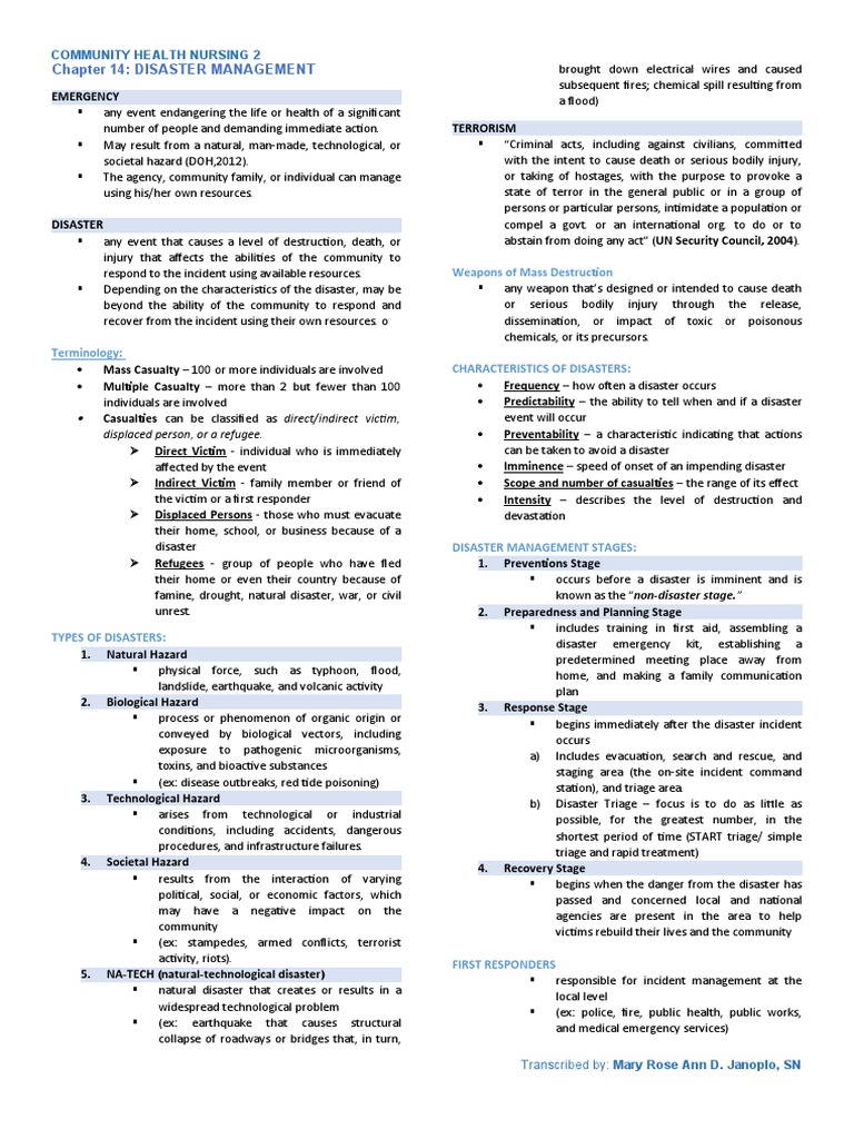 CHN 2 Disaster Managment | PDF | Emergency Management | Hazards