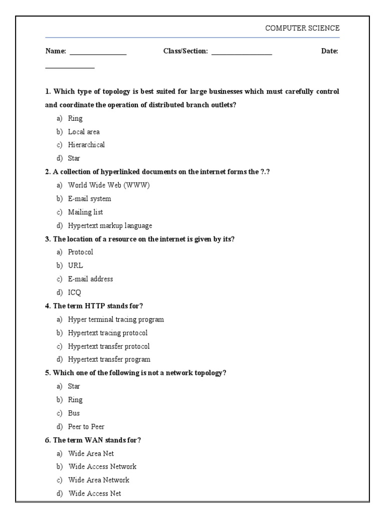 Chapter 5 Test | PDF | Computer Network | Internet