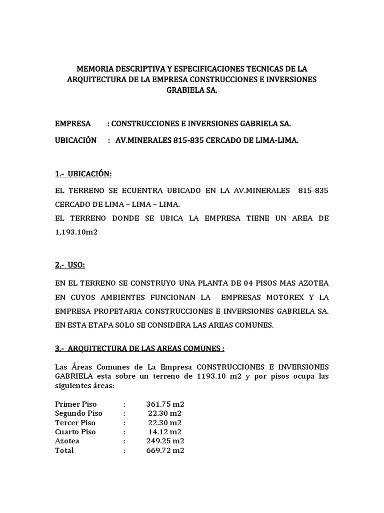 Memoria Descriptiva Arq. Edificio Gabriela | PDF | Sectores Economicos | Ingeniero civil