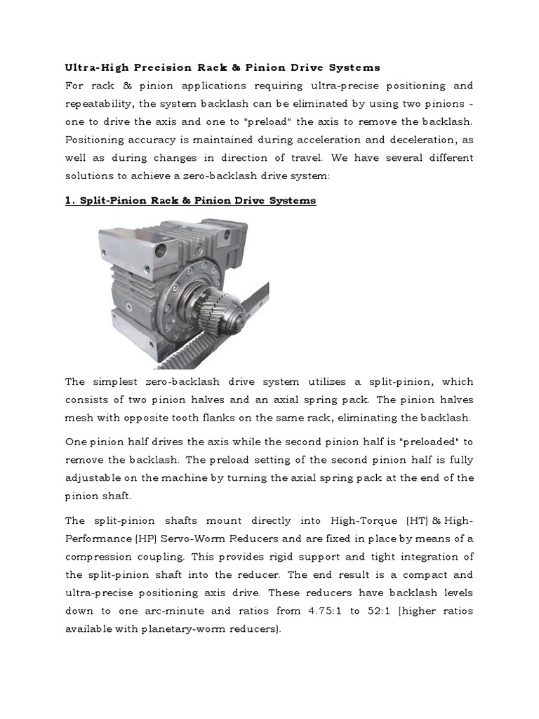 Zero Backlash in Rack and Pinion Drive Systems | PDF | Equipment ...