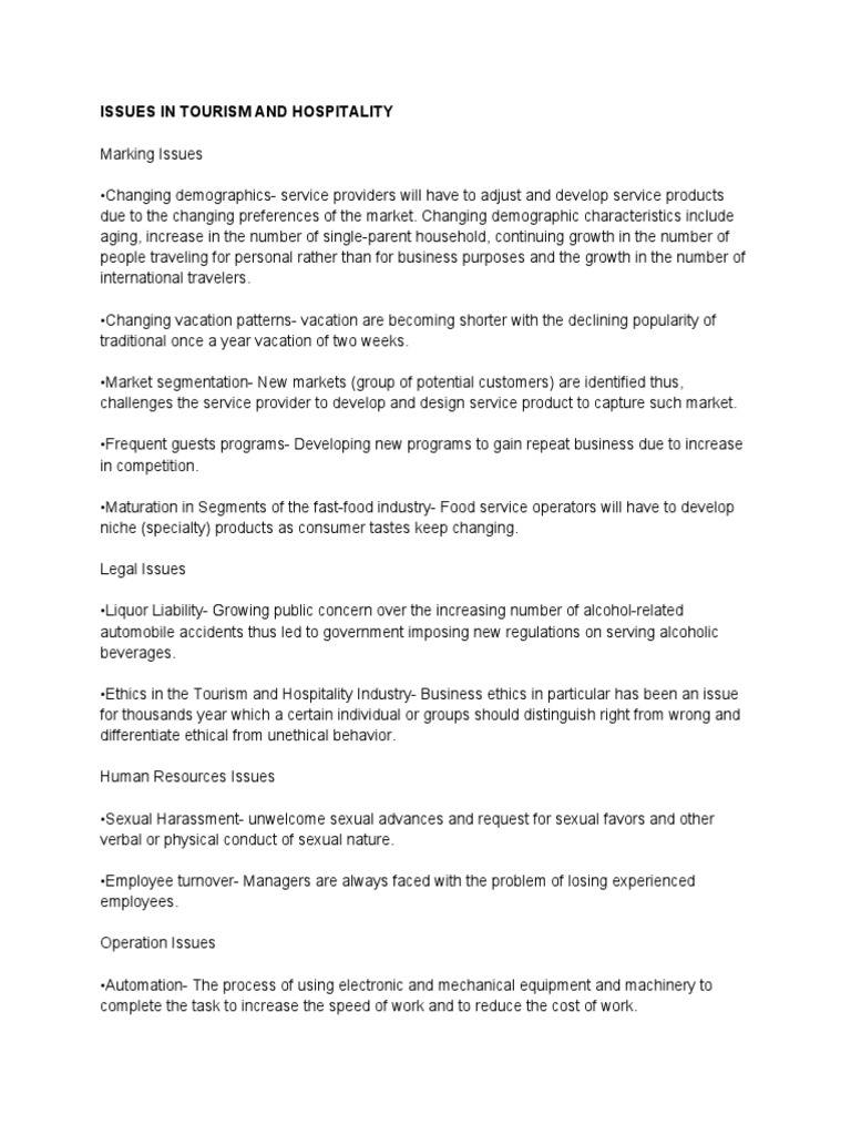 Issues in Tourism & Hospitality | PDF | Business Ethics | Foods