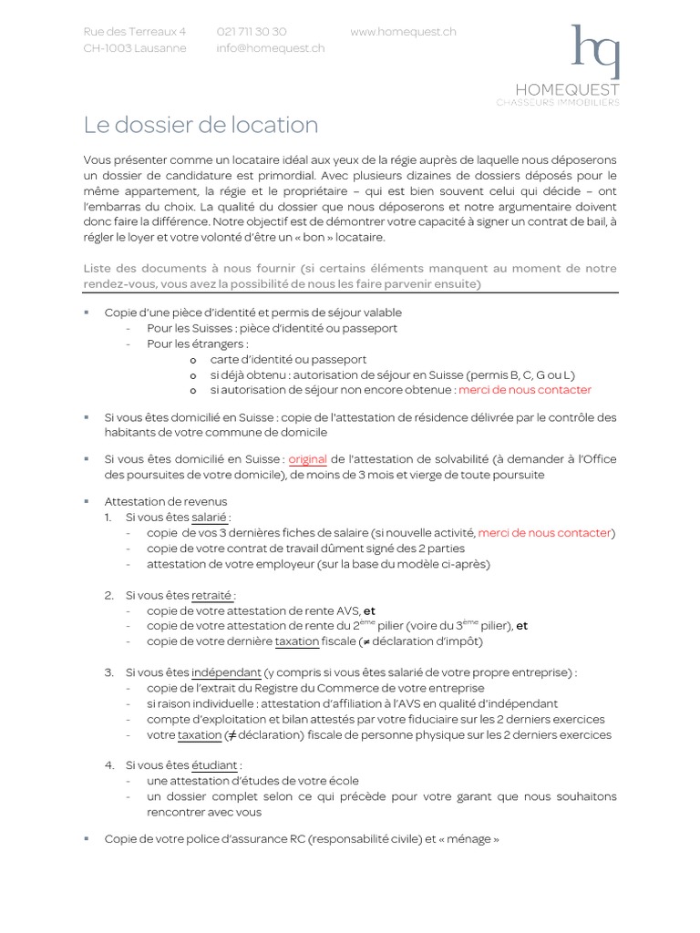 Le Dossier de Location Et Check List | Download grátis PDF | Assurance ...