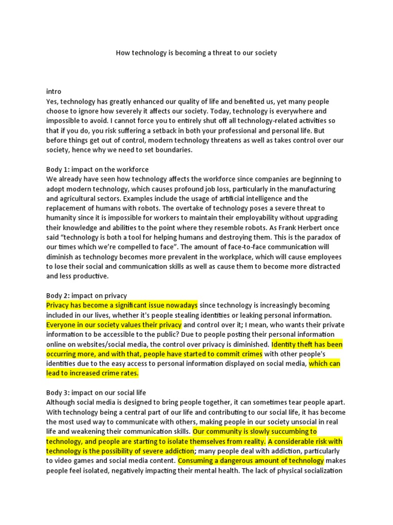 How Technology Is Becoming A Threat To Our Society | PDF | Social Media ...