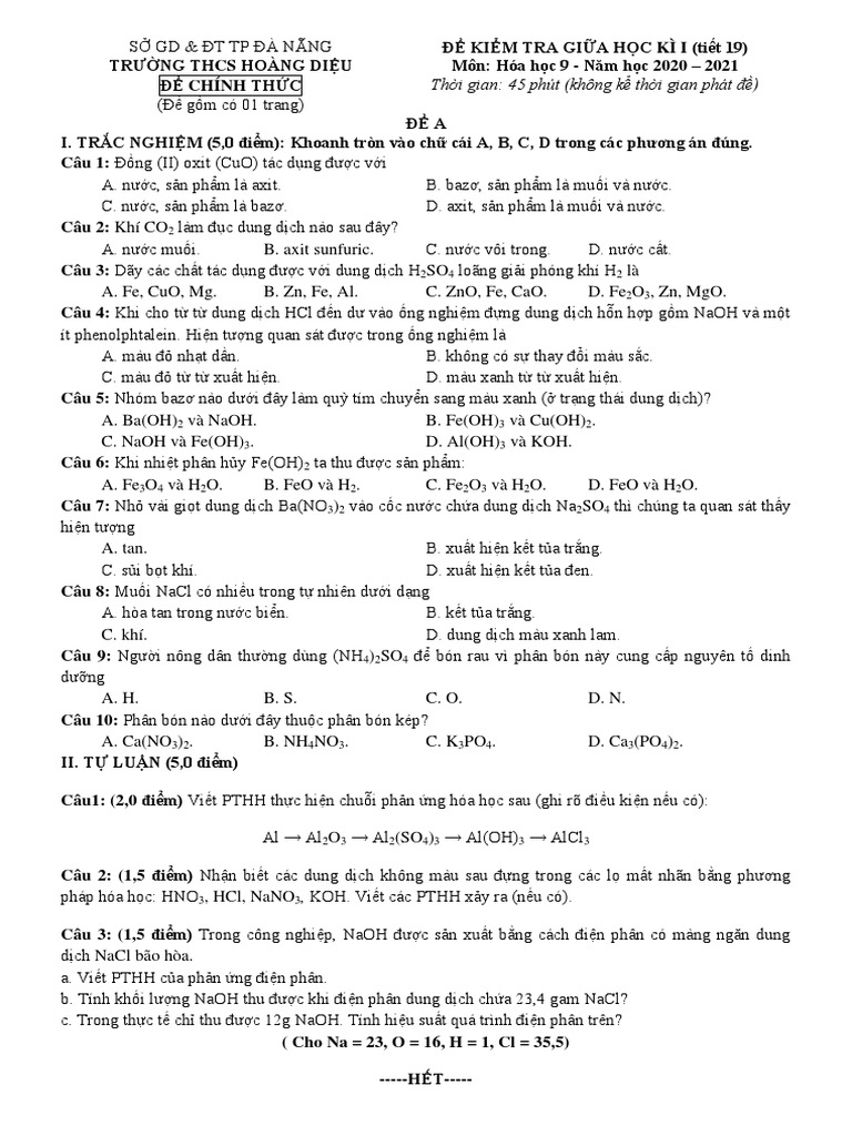 3) THCS Hoàng Diệu - ĐN ĐỀ A | PDF