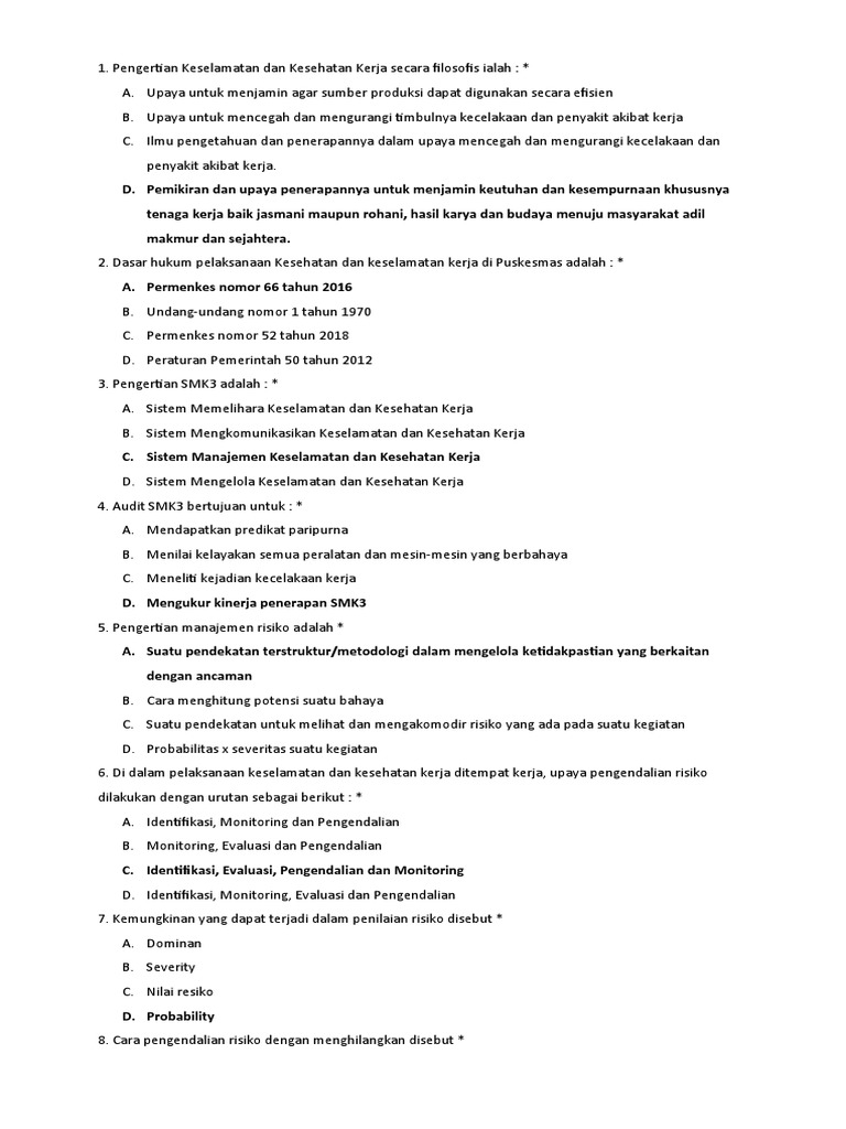 Pre Test K3 + Jawaban | PDF