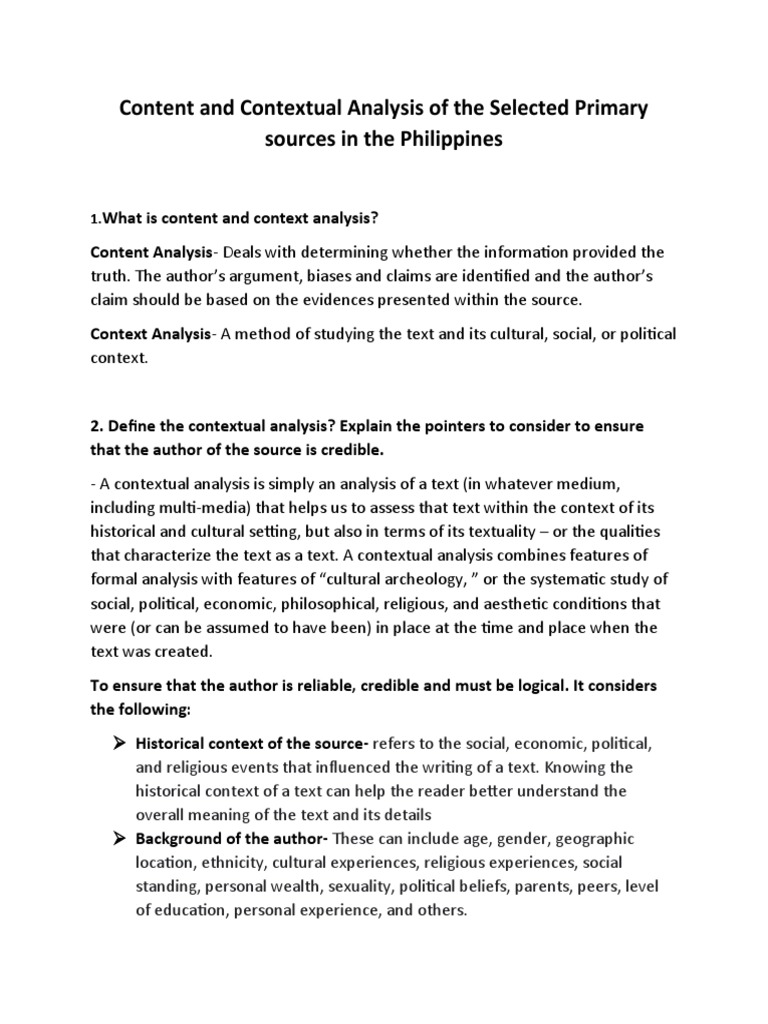 Content and Contextual Analysis of The Selected Primary Sources in The Philippines | PDF ...