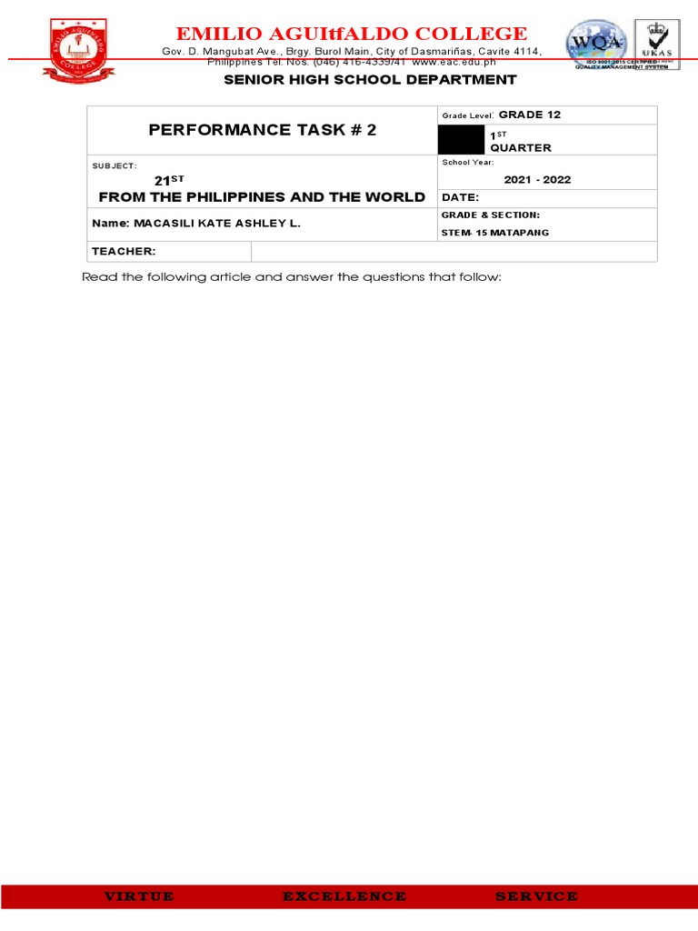 PT#2 - 21ST CL - 2ND Quarter) | PDF | Science | Posthuman