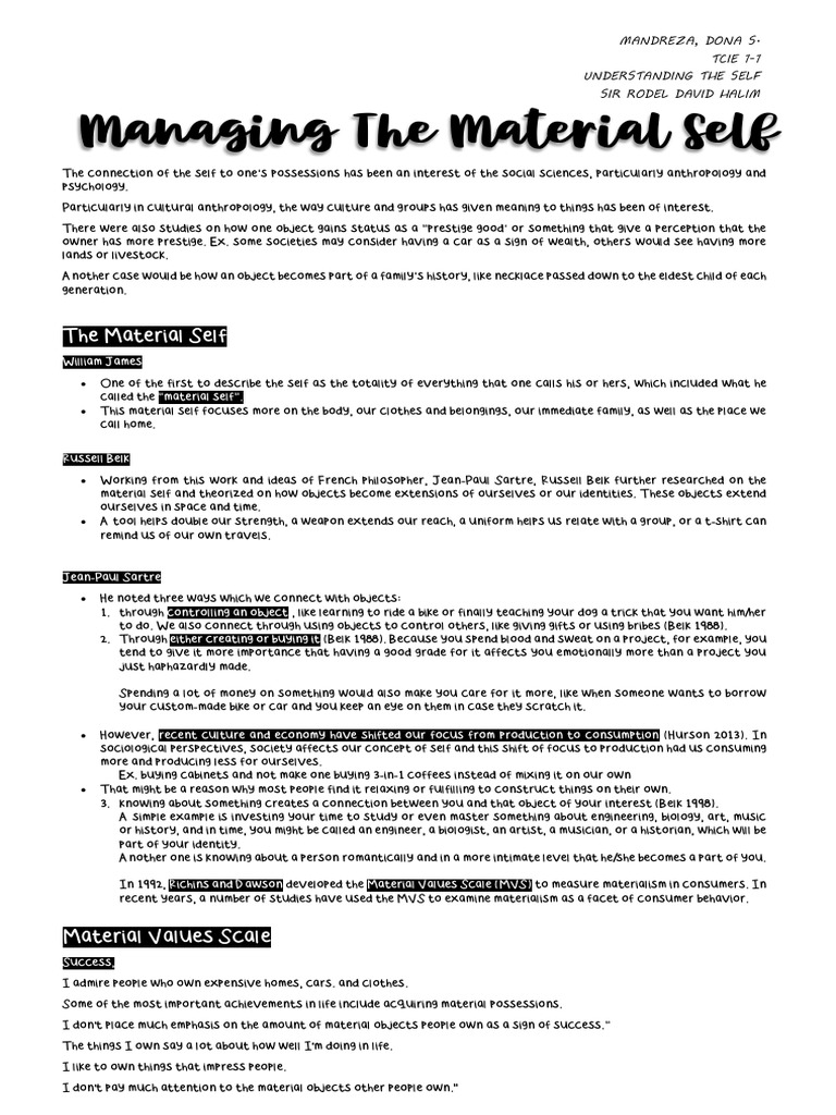 The Material Self | PDF | Adolescence | Debt