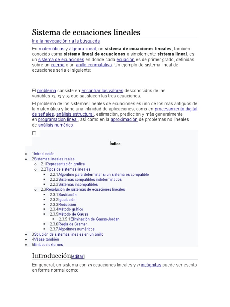 Sistema de Ecuaciones Lineales | PDF | Sistema de ecuaciones lineales ...
