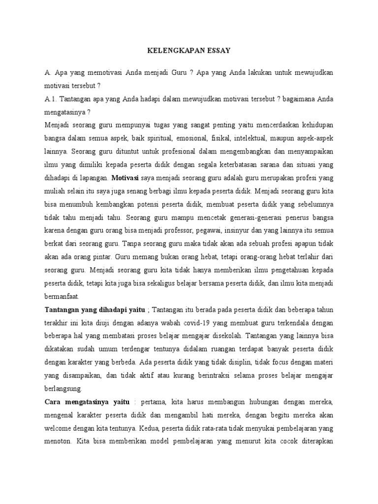 Jawaban Essay Kelengkapan Administrasi PPG | PDF