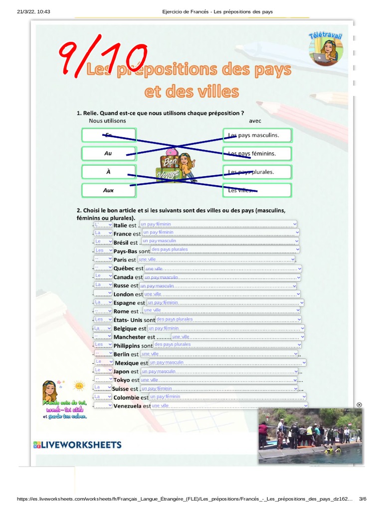 Ejercicio de Francés - Les Prépositions Des Pays | PDF