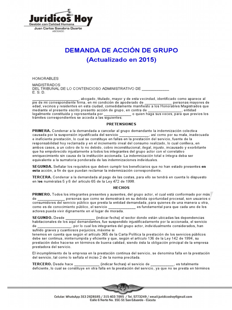 Demanda de Acción de Grupo por Indemnización | PDF | Servicios públicos ...