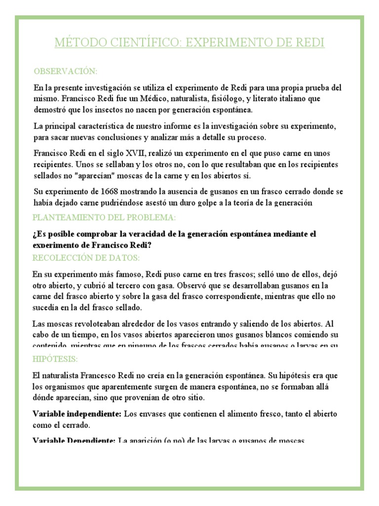 Método Científico - Experimento de Redi | PDF | Science | Método científico