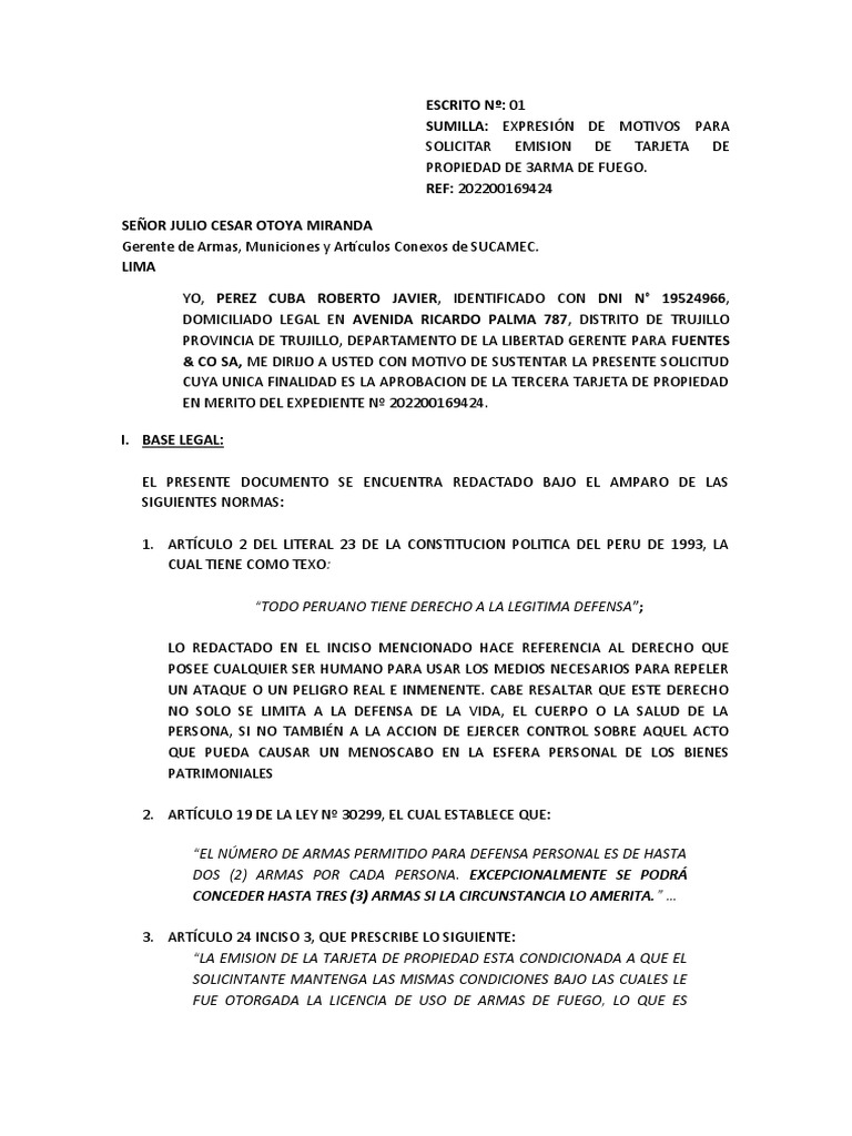 Carta de 3ra Arma | PDF | Pistola | Armas de fuego