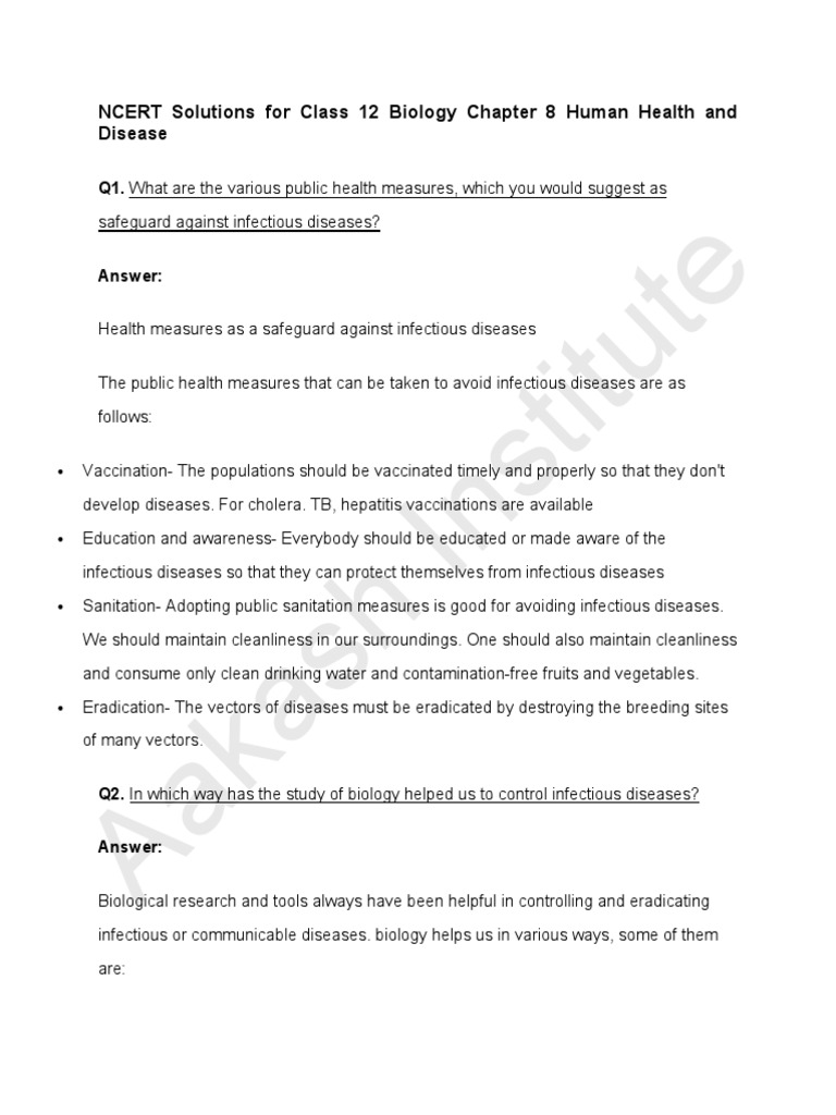 Ncert Solutions Class 12 Biology Chapter 8 Human Health and Disease - 0 ...