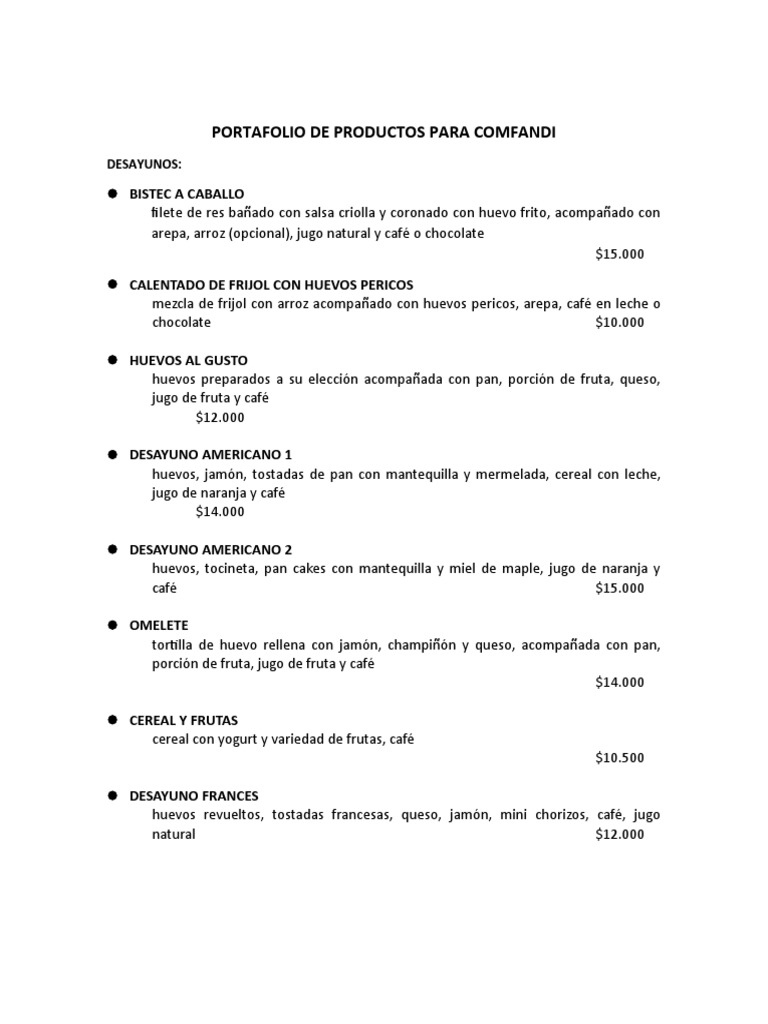 Portafolio de Productos para Comfandi | PDF | Comida y bebida | Alimentos preparados