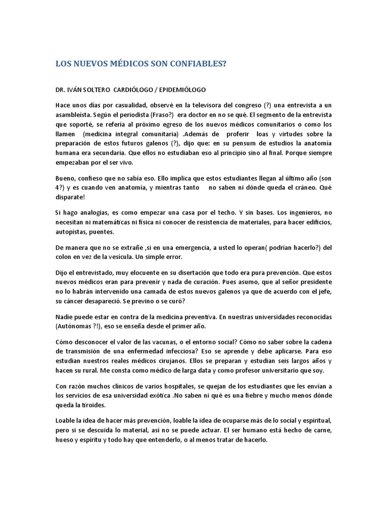 LOS NUEVOS MÉDICOS Iván Soltero | PDF | Ciencias de la Salud | Medicina