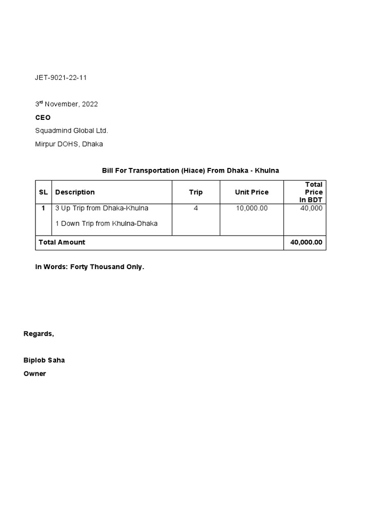 Transport Bill | PDF