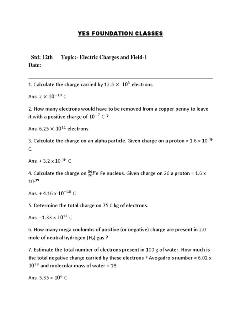 Electric Charges and Fields Exercises | PDF | Electric Charge | Electron