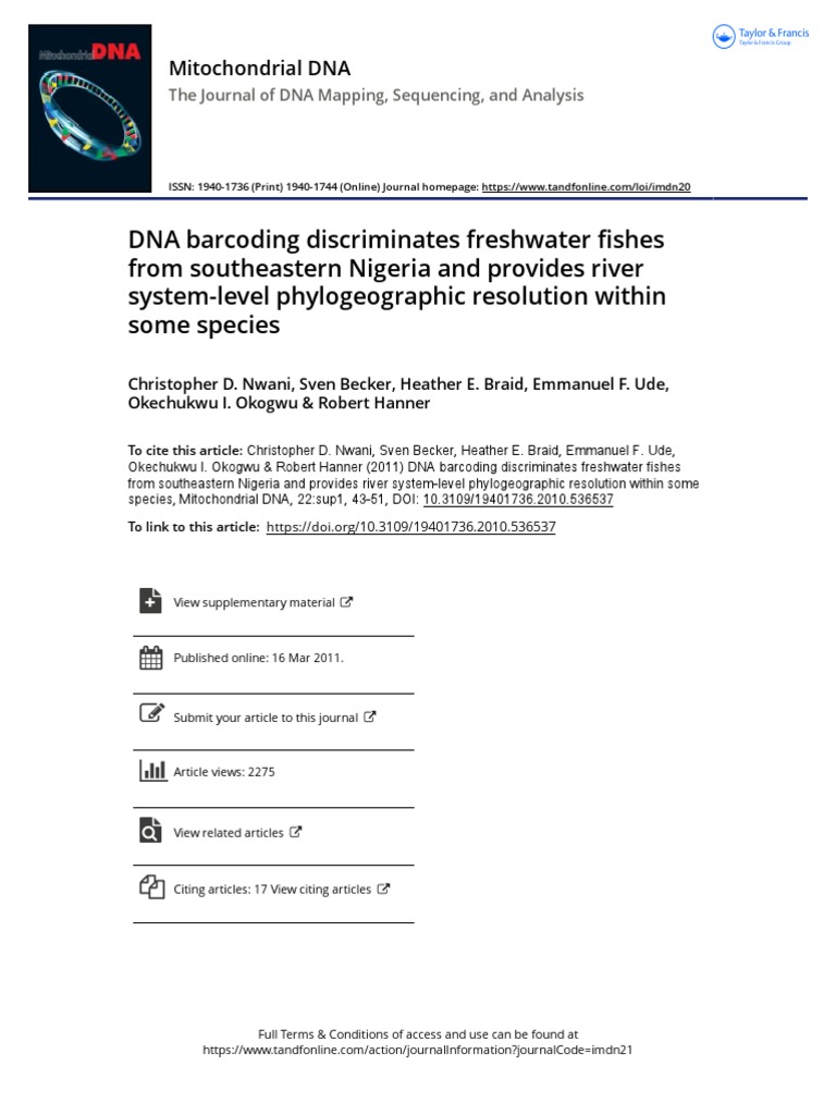 DNA Barcoding for Nigerian Fish | PDF | Polymerase Chain Reaction | Species
