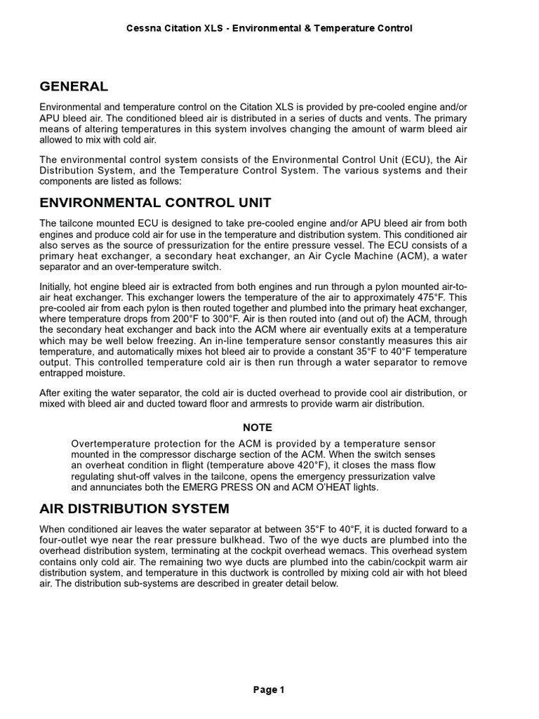 Cessna Citation XLS-Environmental and Temperature Control | PDF | Cockpit | Applied And ...
