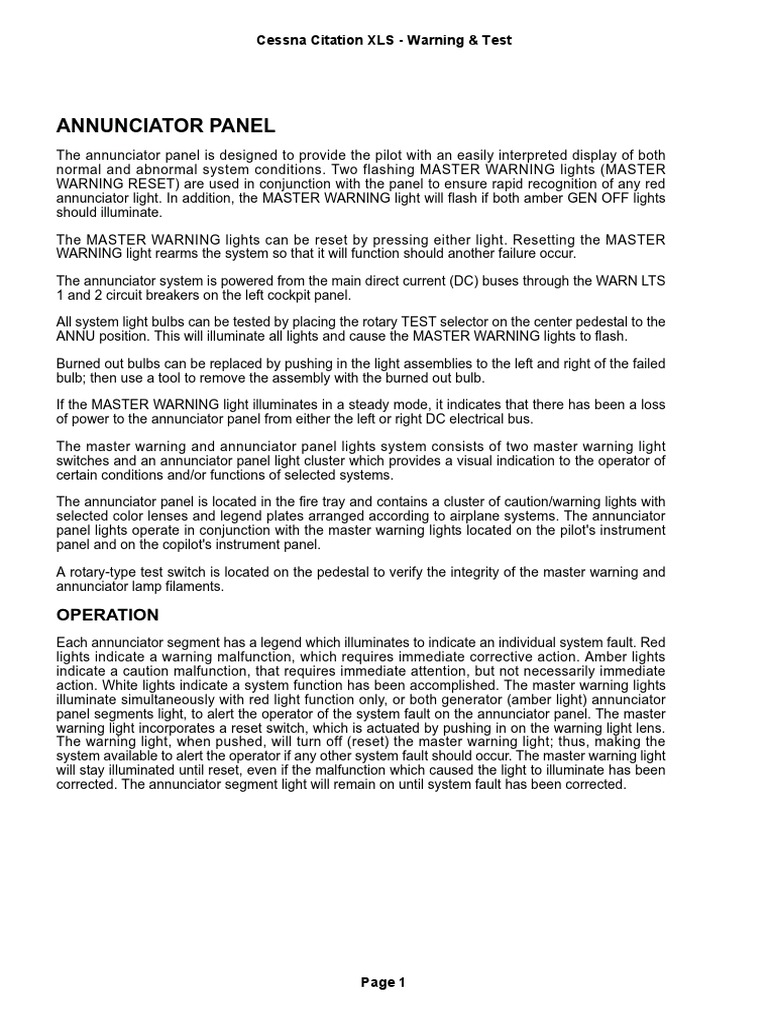 Cessna Citation XLS-Warning and Test | PDF