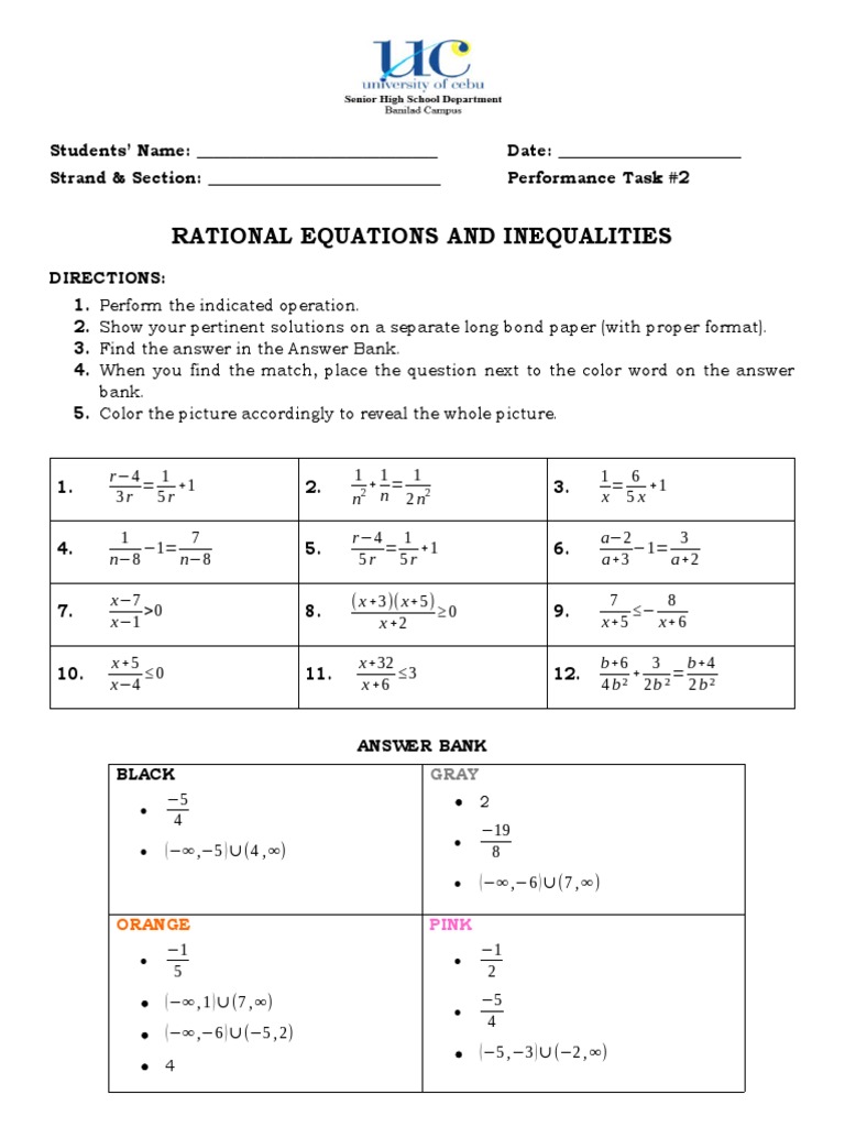 Pt#2 Rational Equation and Inequalities | PDF | Mathematical Objects ...