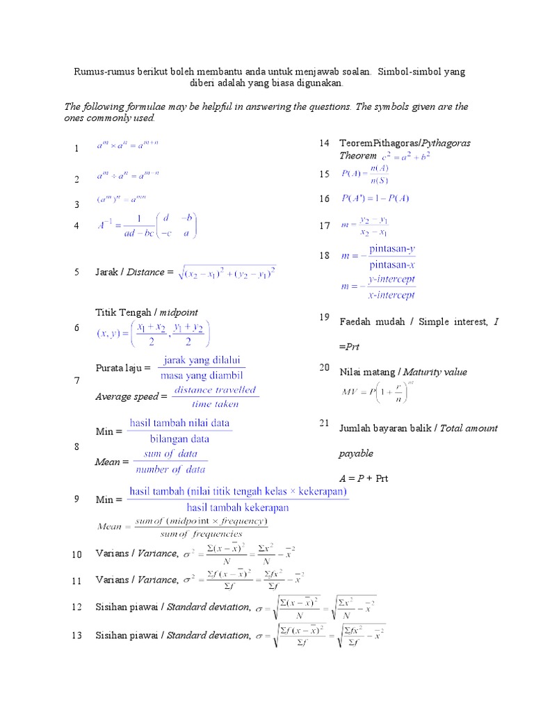 List of formula Mathematics SPM KSSM | PDF | Area | Volume