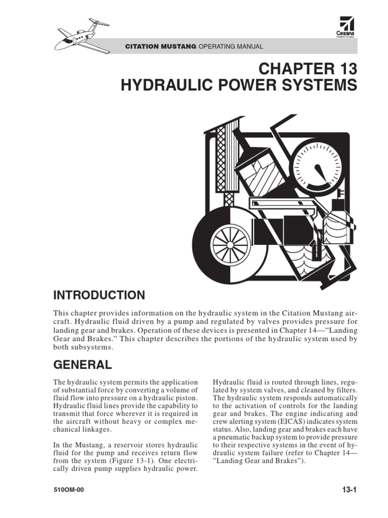 Citation Mustang Hydraulic System Overview | PDF | Pump | Brake
