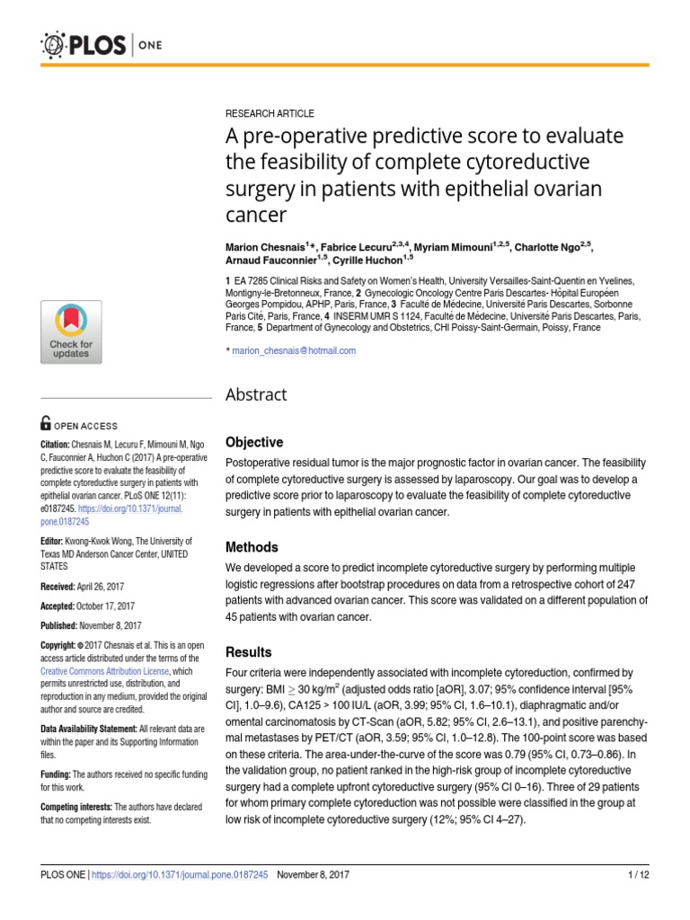Laparoscopic FAGOTTY SCORE | PDF | Logistic Regression | Ovarian Cancer
